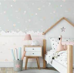 Mentolová dětská samolepící bordura, hory, balony 7501-1, Noa, ICH Wallcovering