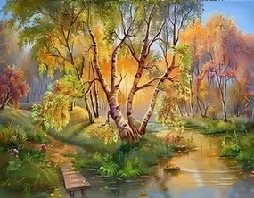 NORIMPEX Malování podle čísel Břízy u potoka / 40x50 cm