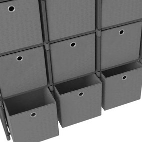 Výstavní police 15 přihrádek s boxy šedá 103x30x175,5 cm textil 322621