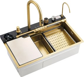 Rea, Multifunkční ocelový dřez 10 v 1 REA Alonzo Brush Gold, ZLE-06419