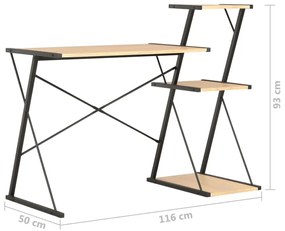 Petromila Psací stůl s poličkami černý a dubový odstín 116 x 50 x 93 cm