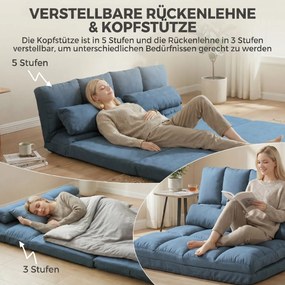 Rozkládací pohovka 2 v 1 HOMCOM, 102L x 73W x 60H cm, s třísměrně nastavitelným opěradlem, sedák, samet, ocel, modrá| Aos