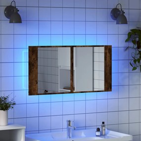LED koupelnová skříňka se zrcadlem kouřový dub 90x12x45cm akryl