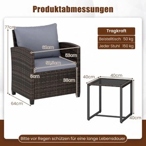 Costway Ratanový balkonový set obsahující 2 židle s polštáři a stůl