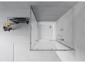 Mexen Rio, čtvercový sprchový kout s posuvnými dveřmi 70 x 70 cm, 5mm sklo námraza, chromový profil + bílá vysoká sprchová vanička Rio, 860-070-070-01-30-4510