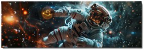 Obraz na plátně - Bitcoin, Astronaut štosuje ve vesmíru FeelHappy.cz Velikost obrazu: 150 x 50 cm