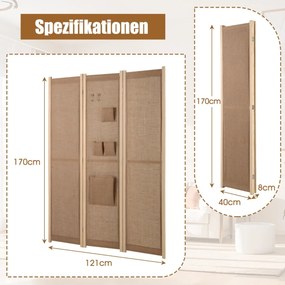 Costway Zástěna se 2 háčky a 4 úložnými taškami Dělicí přepážka – 170 × 121 cm