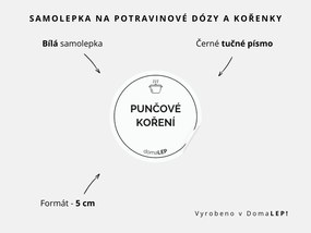 PUNČOVÉ KOŘENÍ - omyvatelná samolepka na kořenky, výběr rozměrů Ø 5 cm / 5 x 5 cm / 6 x 8 cm | DomaLEP tvar: OBDÉLNÍK, barva: BÍLÁ - ČERNÉ písmo, velikost: š. 6 cm x v. 8 cm - tučné písmo