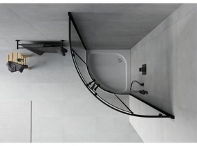 Mexen Rio, čtvrtkruhový sprchový kout s posuvnými dveřmi 90 (dveře) x 90 (dveře) x 190 cm, 5mm šedé sklo, černý profil + Rio sprchová vanička bílá, 863-090-090-70-40-4710
