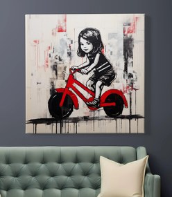 Obraz na plátně - Holčička na červeném kole FeelHappy.cz Velikost obrazu: 140 x 140 cm