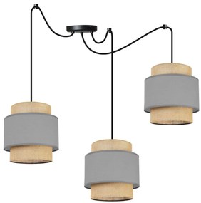 Závěsné svítidlo Boho Spider, 3x jutové/šedé textilní stínítko