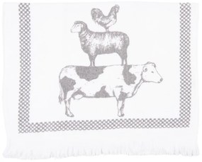 Kuchyňský froté ručník s krávou, ovcí a slepicí – 40x66 cm