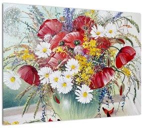 Skleněný obraz vázy s divokými květy (70x50 cm)