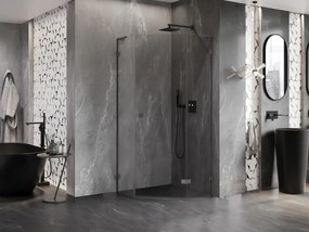 Mexen Lunar, L pravý výklopný pětiúhelníkový sprchový kout 90 x 90 cm, 8mm čiré sklo, grafitový profil, 831L-090P-090L-95-00-P