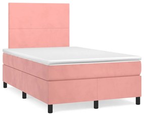 Box spring postel s matrací a LED růžová 120 x 190 cm samet