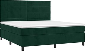 Box spring postel s matrací a LED tmavě zelená 180x200 cm samet 3136140