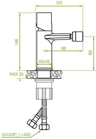 Laveo Tores, stojánková bidetová baterie h-146, zlatá matná, LAV-BVT_G32D