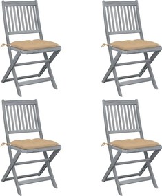 vidaXL Skládací zahradní židle s poduškami 4 ks masivní akáciové dřevo [3064579] Barva: Béžová