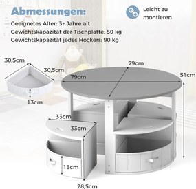 Costway Dětský stůl se 4 židlemi kulatý 5dílný dětský sedací set vyrobený