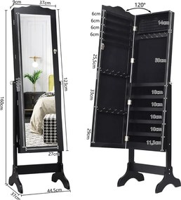 Costway Uzamykatelná skříňka na šperky stojící design s nastavitelným úhlem