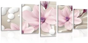 5-dílný obraz magnolie na abstraktním pozadí - 200x100 cm