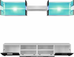 5dílná obývací stěna s LED osvětlením černá s vysokým leskem 246028