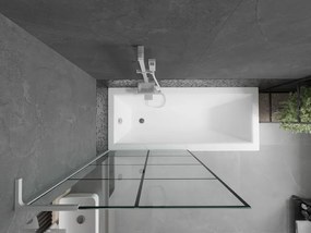 Mexen Next L, 1-křídlová vanová zástěna 90 x 150 cm, 6mm čiré sklo-černý vzor, ​​bílý profil, 895-090-000-03-77-20