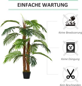 Umělé rostliny Outsunny 120 cm - umělá palma v květináči, dekorativní rostlina do interiéru a kanceláře, plastový květináč pro vnitřní i venkovní pou…