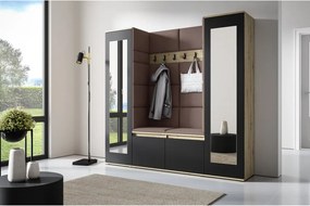 Eka Předsíňová stěna s čalouněnými panely Trinity 31 - Dub Artisan s černou / Světlá hnědá 2306
