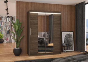 ADRK Furniture Posuvná skříň se zrcadlem a LED osvětlením INESS 150 ADRK-SW-INE-CH-150+L