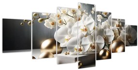 Obraz - Orchidej a zlaté koule (210x100 cm)