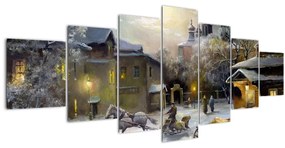 Obraz - Zimní vesnička (210x100 cm)