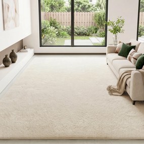 HOMCOM plyšový pratelný koberec s dlouhým vlasem, 160 × 230 cm, krémový