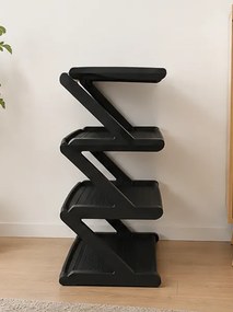 botník, 4 patra, konstrukce tvaru Z, kov/plast/látka, 51x45x19 cm, černá, Dekorino BB20260045