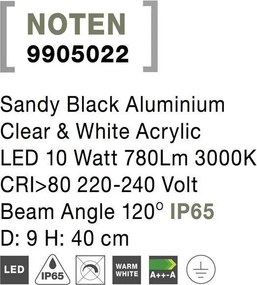 NV 9905022 Venkovní sloupkové svítidlo NOTEN černý hliník čirý a bílý akryl LED 8W 3000K 220-240V IP65 120st. IP65 - NOVA LUCE