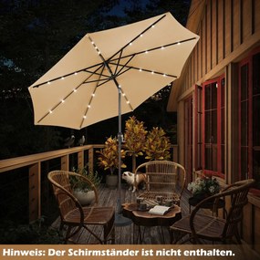 Costway LED osvětlení konzolový deštník kulatý solární klika béžová ø 3 M