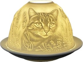 Bílý porcelánový svícen na čajovku kočička s koťátky Paollo - Ø 12 * 8 cm