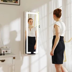 HOMCOM šperkovnice s LED, zamykatelný organizér na stěnu / dveře se zrcadlem, 37 x 10,5 x 108 cm, bílá