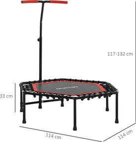 SPORTNOW Fitness Trampolína 114x114x132 cm, Elastická Postel, Fitness s Nastavitelným 3úrovňovým Řídítkem, Ocelový Rám pro Cvičení nohou a Těla Doma,…