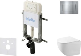 kielle Genesis New - Set předstěnové instalace, kompaktního klozetu Gaia, Rimless, sedátka softclose a tlačítka Gemini New III, lesklý chrom 30528SZ89