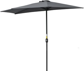 Outsunny Kličkový Slunečník Zahradní Umbrella, Kovový, Půlkruhový, Šedá+Černá | Aosom