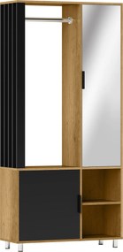 HOMCOM Moderní šatní skříň s zrcadlem, otevřené přihrádky, šatní tyč, 80 x 30 x 170 cm, Přirozené dřevo | Aosom
