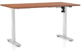 Výškově nastavitelný stůl OfficeTech A, 140 x 80 cm, bílá podnož, třešeň