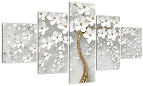 Obraz bílého stromu s květinami (125x70 cm)