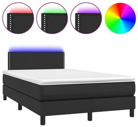 vidaXL Box spring postel s matrací a LED černá 120 x 190 cm umělá kůže