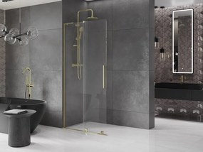 Mexen Velar L, posuvná sprchová zástěna Walk-in 110 x 200 cm, 8mm čiré sklo, zlatá lesklá, 871-110-003-03-50