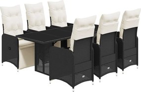 7dílný zahradní bistro set s poduškami černý polyratan 3277141