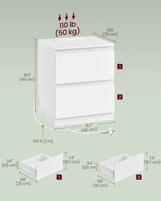 Sada 2 ks nočních stolků Vasagle Girgo se zásuvkou a USB porty bílá II