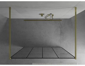 Mexen Kioto, průchozí sprchová zástěna 130 x 200 cm, 8mm sklo čiré/černý vzor, 2x zlatá stabilizační rozpěra, 800-130-002-50-77