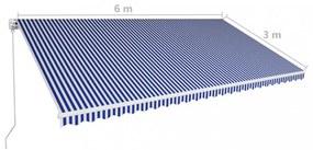 Ručně zatahovací markýza 600x300 cm Dekorhome Bílá / modrá